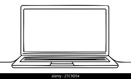 Open laptop. One line continuous laptop. Line art, outline, single line ...