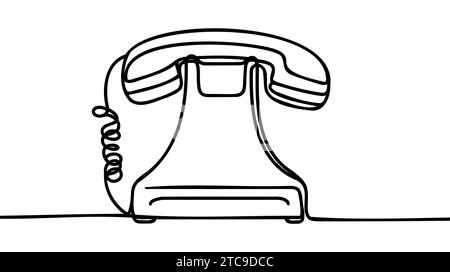 Line drawing handsetcell. Single draw phone icon, line art contact us ...