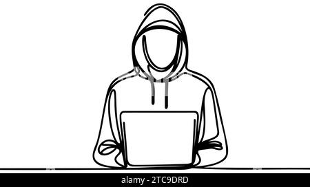 One continuous line of a Computer Hacker. Thin Line Illustration vector ...