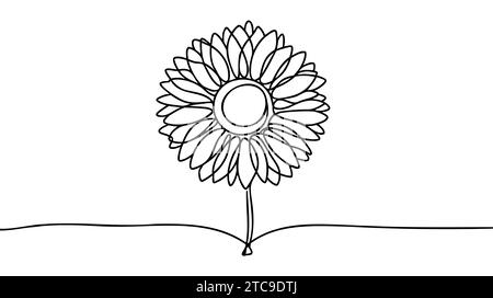 Single sunflower simple vector line illustration. One line art drawing ...