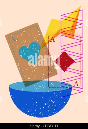 Risograph Poker Playing Card with geometric shapes. Objects in trendy ...