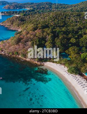 Koh Samet Island, aerial drone view from above the turqouse colored ...