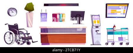 Hospital lobby design elements set isolated on white background. Vector ...