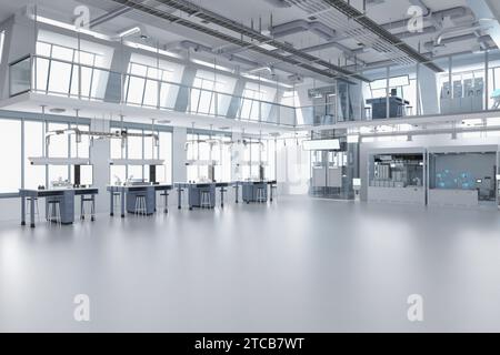3d rendering laboratory interior or manufacturing factory with machine ...