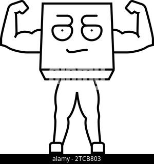 strong cardboard box character line icon vector illustration Stock ...