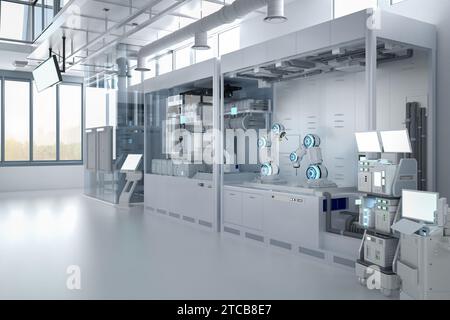 3d rendering laboratory interior or manufacturing factory with machines ...