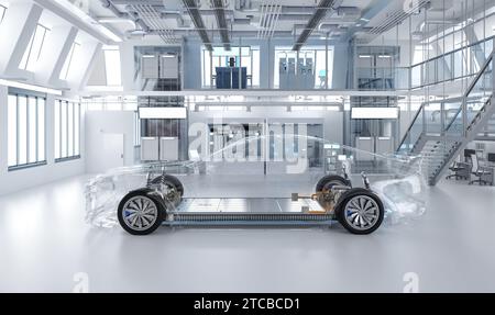 Electric car research and development with 3d rendering ev car with ...