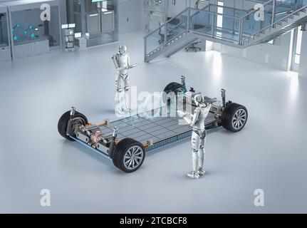 Electric car research and development with 3d rendering ev car with ...