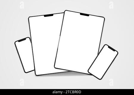 Devices set with blank screen saver isolated on grey background 3D ...