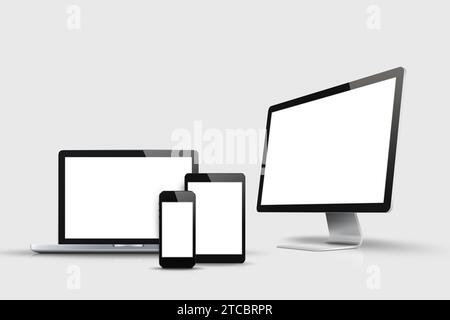Devices Responsive set with blank screen saver isolated on grey ...