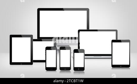 Devices Responsive set with blank screen saver isolated on grey ...