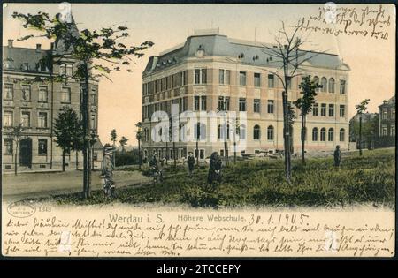 Wilhelm Hoffmann AG AK 01343 Werdau i. S. Höhere Webschule, Adressseite ...