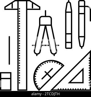 drafting tools architectural drafter line icon vector. drafting tools ...
