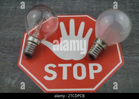 stop sign with light bulbs Stock Photo - Alamy