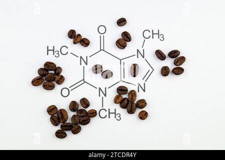structural formula for coffein with coffee beans and powder Stock Photo ...