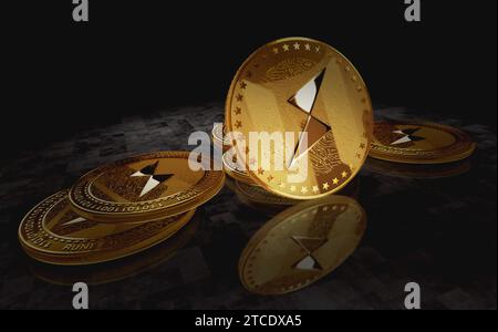 ThorChain RUNE cryptocurrency gold coin on green screen background ...