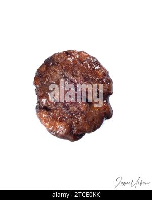 Close-up of a single sesame-seeded bagel isolated on a white background ...