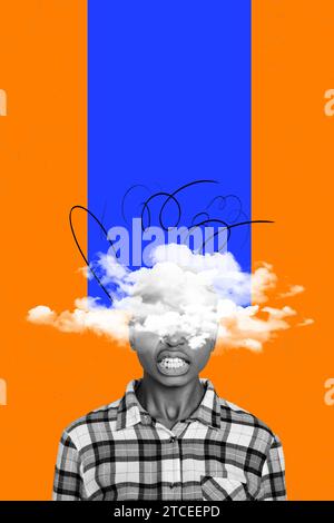 Creative weird absurd collage of angry man yell loud not know decision ...