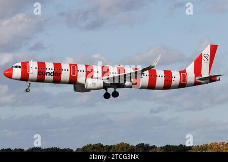 Condor Airbus A321, registration D-ATCG, in striped socks livery, after ...