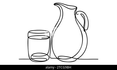 Continuous line drawing of water jug. Line art of jug. One line drawing ...