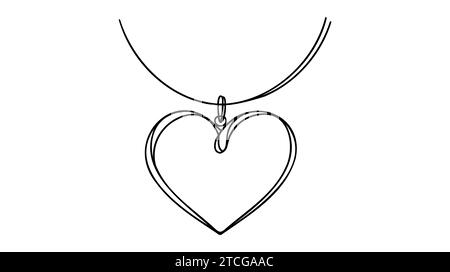Heart shaped pendant necklace continuous line drawing. One line art of ...