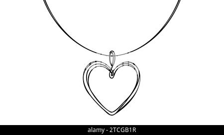 Heart shaped pendant necklace continuous line drawing. One line art of ...