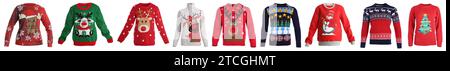 Different Christmas sweaters isolated on white, collection Stock Photo ...