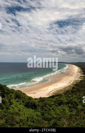 Aerial view of Byron Bay paradise beach and coastline, New South Wales ...