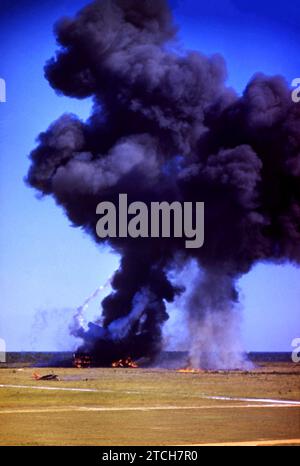 1955: General view of a fighter jet blowing up another plane circa 1955 ...