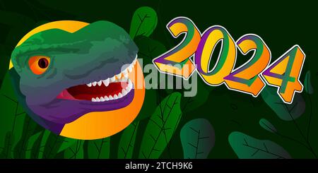 Dinosaur with speech bubble saying 2024 number. Tyrannosaurus Rex with ...