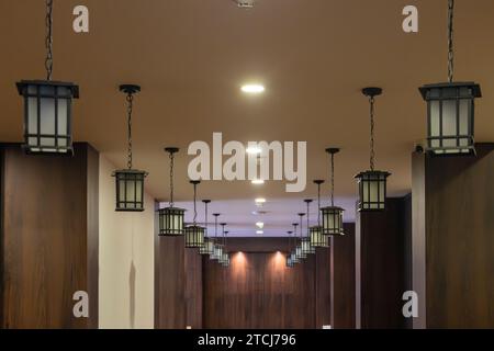 Chain on ceiling. Chains hang on steel beam. Forklift mechanism Stock ...