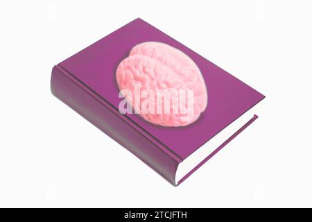 notebook with human brain anatomical model isolated on white background ...