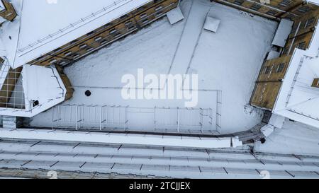 Drone photography of old prison backyard during winter day Stock Photo ...