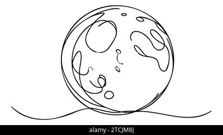 Continuous linear drawing of moon icon. One line drawing background ...