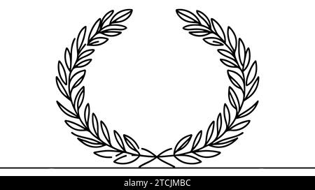 Continuous line drawing of laurel wreath. One line drawing background ...