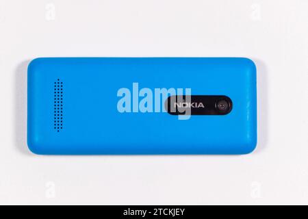 vintage blue Nokia 206 cell mobile phone isolated on white studio ...