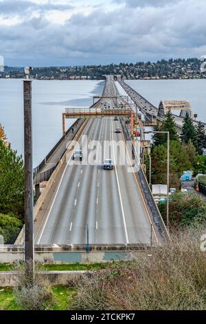 A view of highway bridges spanning Lake Washington in Seattle Stock ...