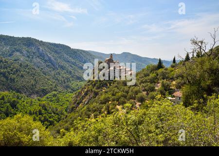 Peillon Village, South of France. 30th August 2019. Panoramic view of ...