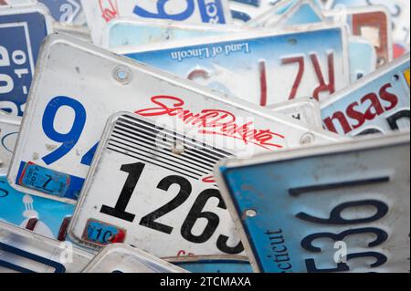Provincetown, USA. 09th Sep, 2023. Numerous license plates from ...