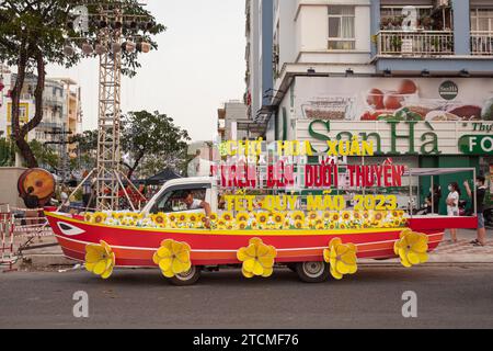 2023 Happy New Year agriculture concept. Red agricultural tractor ...