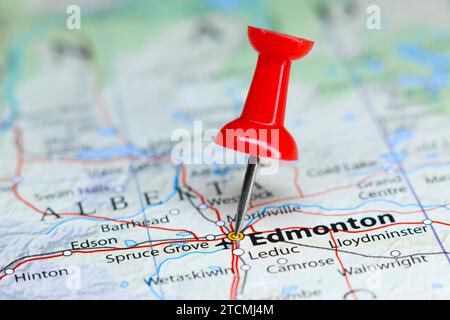 Edmonton, Canada pin on map Stock Photo - Alamy