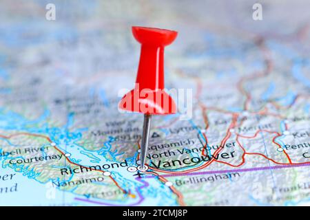 Vancouver, Canada pin on map Stock Photo - Alamy