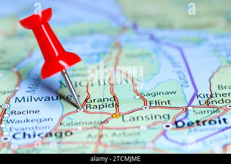 Grand Rapids, Michigan pin on map Stock Photo - Alamy
