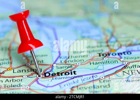 Detroit, Michigan pin on map Stock Photo - Alamy