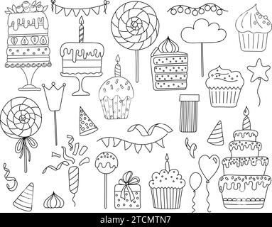 Birthday Cupcakes Coloring Page for Kids Stock Vector Image & Art - Alamy