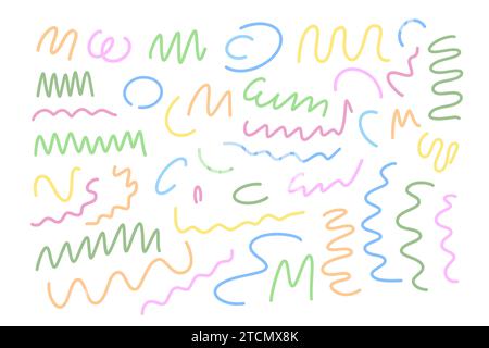 Abstract freeform curly doodle lines set simple hand drawn black ...