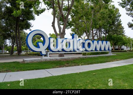 Close up of Qualcomm ground sign at their Silicon Valley office in ...