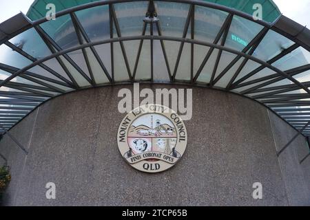 Exterior of Mount Isa City Council building with crest, logo or coat of ...
