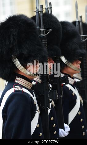 The Danish Royal Guard marching out from Rosenborg Castle towards the ...