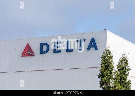 Close up of Delta sign on the building at Seattle-Tacoma International ...